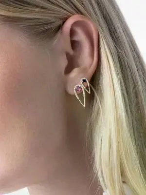 EDEN PRESLEY Peacock Pink Tourmaline And Diamond Drop Earrings In 14k Yellow
