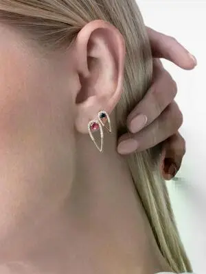 EDEN PRESLEY Peacock Pink Tourmaline And Diamond Drop Earrings In 14k Yellow
