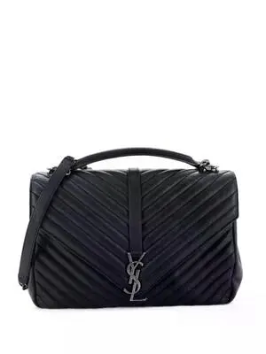 Saint Laurent Classic Monogram College Bag Matelasse Chevron Leather Large Shoulder Bag - Black