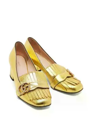 Gucci Gg Marmont Metallic Fringe Block Heel Pumps