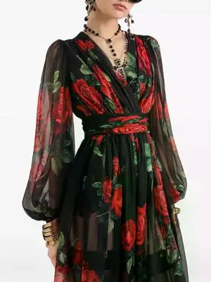 Dolce & Gabbana Rose-print Chiffon Midi Dress