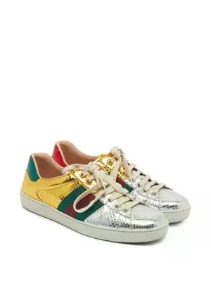 Gucci Ace Web Sneakers Metallic Snake-effect