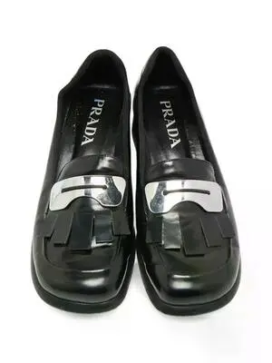 Prada Leather Fringe Loafers With Silver-tone Hardware