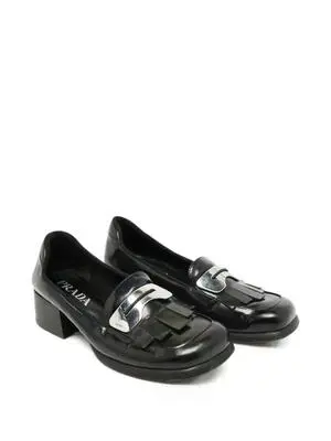 Prada Leather Fringe Loafers With Silver-tone Hardware