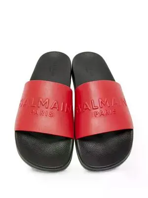 Balmain Logo-embossed Leather Sandals
