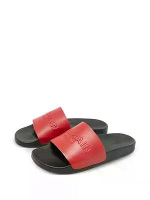 Balmain Logo-embossed Leather Slides