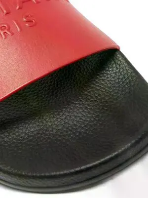 Balmain Logo-embossed Leather Slides