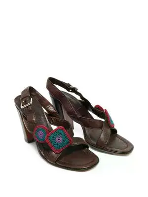 Prada Leather Crochet Detail Slingback Sandals