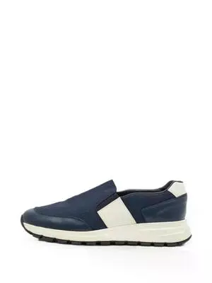Prada Navy Leather Round Toe Slip-on Sneakers