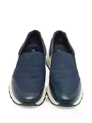 Prada Navy Leather Round Toe Slip-on Sneakers