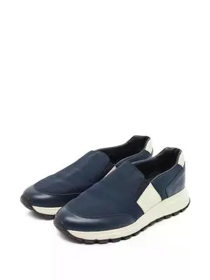Prada Navy Leather Round Toe Slip-on Sneakers
