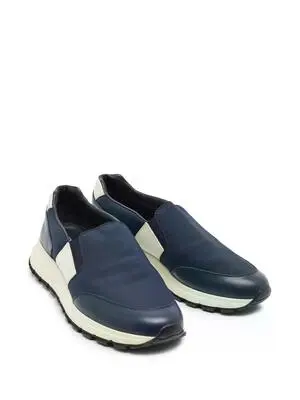 Prada Navy Leather Round Toe Slip-on Sneakers