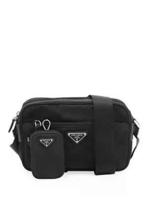 Prada Saffiano Trimmed Tessuto Camera Bag - Black