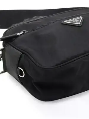 Prada Saffiano Trimmed Tessuto Camera Bag - Black
