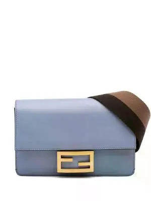 Fendi Calfskin Flat Baguette Crossbody Bag - Blue