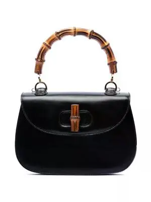 Gucci 20th Century Small Calfskin Bamboo Top Handle Bag Satchel - Black