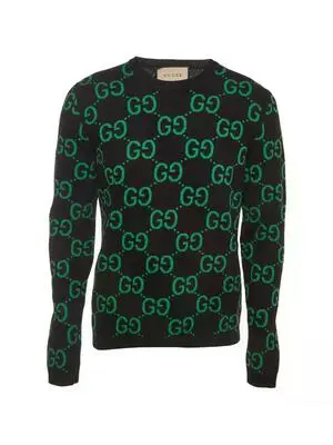 Gucci Gg Monogram Jacquard Wool Sweater - Black