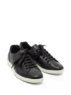 Prada Calf Leather Logo Debossed Lace Up Sneakers