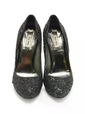 Miu Miu Glitter Round-toe Pumps - Black