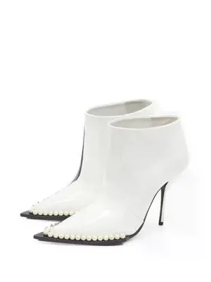 Dolce & Gabbana Patent Leather Faux-pearl Embellished Stiletto Ankle Boots