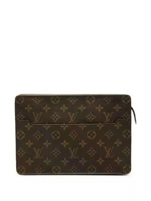 LOUIS VUITTON 2001 Monogram Pochette Homme Clutch Bag Brown