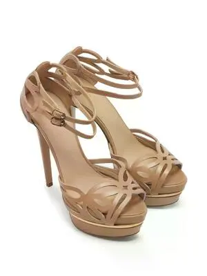 LE SILLA Laser-cut Leather Platform Stiletto Sandals