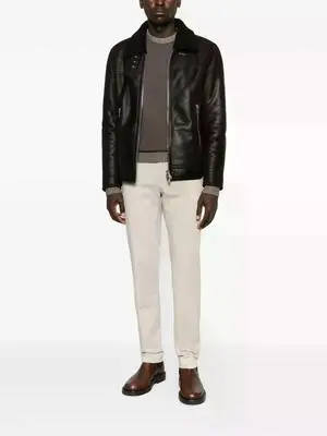 DONDUP Leather Jacket With Shearling Collar