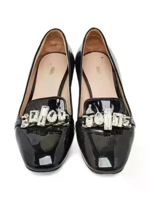 Miu Miu Patent Leather Crystal Embellished Loafers