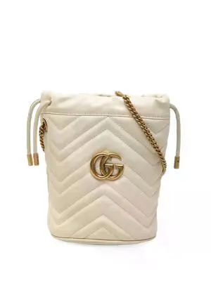 Gucci Small Gg Marmont Matelasse Calfskin Bucket Bag - White