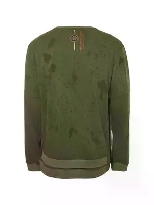 Philipp Plein Distressed Logo Print Crew Neck Sweater With Side Zips