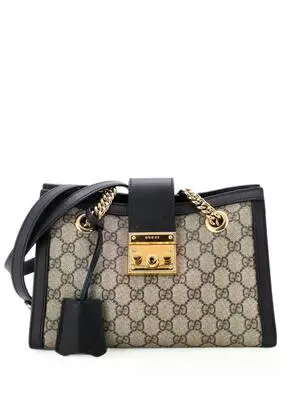 Gucci Padlock Chain Tote Gg Coated Canvas With Leather Small Shoulder Bag - Black
