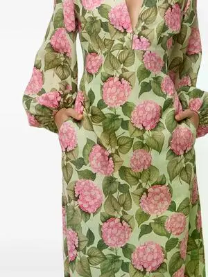 PALM. NOOSA Floral Print V-neck Long Puff Sleeve Dress