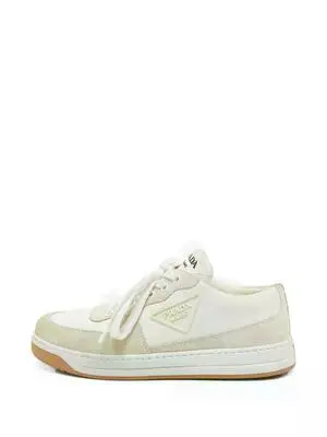 Prada Triangle Logo Leather And Suede Sneakers