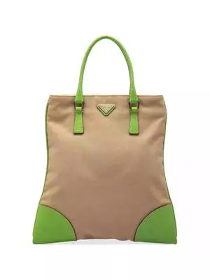 Prada 2000-2013 Cinghiale Trimmed Canvas Canapa Tote Bag - Green