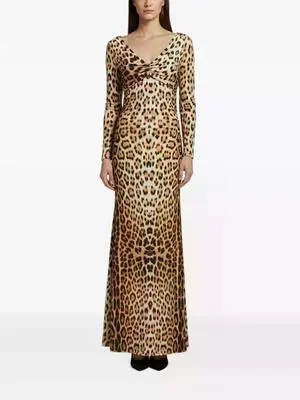 Roberto Cavalli Leopard-print Ruched Maxi Dress