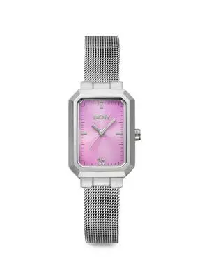 Dkny Rectangular-case Mesh-bracelet 22mm Watch - Pink