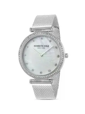 KENNETH COLE Crystal Bezel Mesh-strap 36mm Watch - White