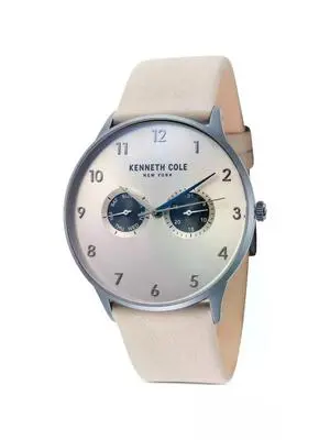 KENNETH COLE Chronograph Watch With Leather Strap - Neutrals