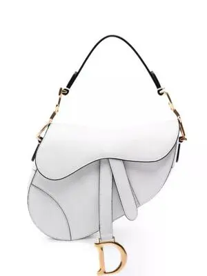 Dior 2018 Mini Grained Calfskin Saddle Bag Satchel - White
