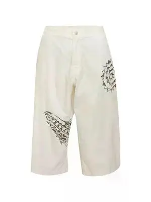 Versace Cream Cotton Graphic Print Poplin Trousers