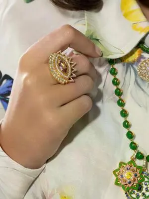 BUDDHA MAMA Morganite And Diamond Evil Eye Ring In 20k Yellow
