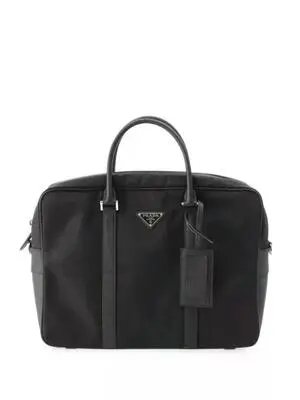 Prada 2013-2026 Saffiano Trimmed Tessuto Business Bag - Black
