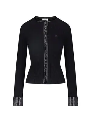 COURREGES Ribbed Cardigan With Vinyl Detailing - Black