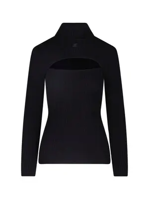 COURREGES Ribbed Cut-out High Neck Sweater - Black