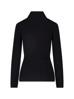 COURREGES Ribbed Cut-out High Neck Sweater - Black