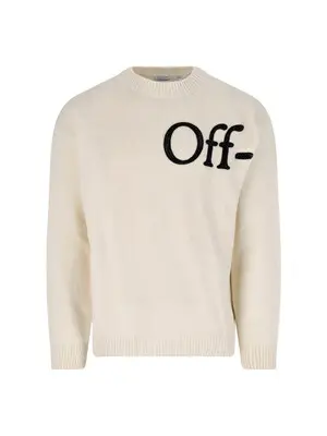 Off-White Bookish" Logo Crew Neck Sweater - Cream