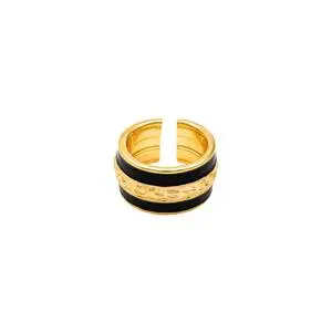UCHI & SOTO Gold Plated Black Enamel Botanical Detail Ring - Gold/black