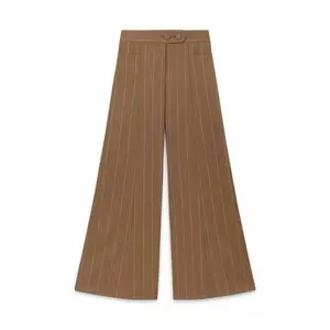 AMANDA THOMPSON COUTURE Sand Pinstripe Wool Flared Trousers