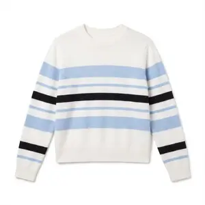 BRODIE CASHMERE Crew Neck Jumper With Beach Embroidery And Stripes