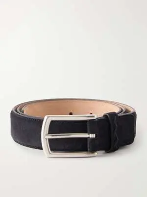 Zegna 3cm Suede Belt With Silver Buckle - Navy